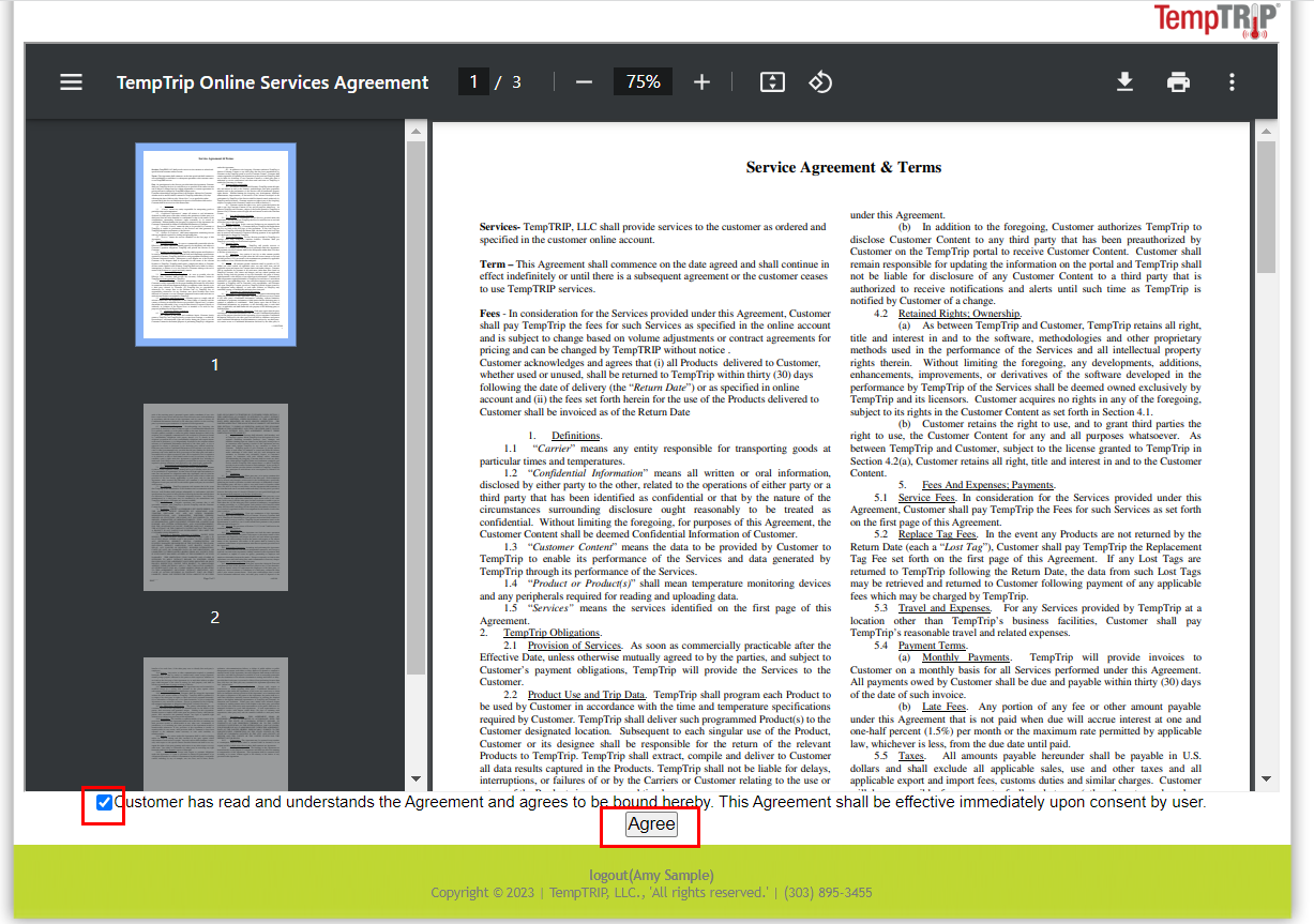 Initial Log-in – TempTRIP